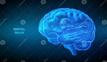 Brain. 3D Human Brain with Hexagon Pattern Surface. Digital Brain Stock ...