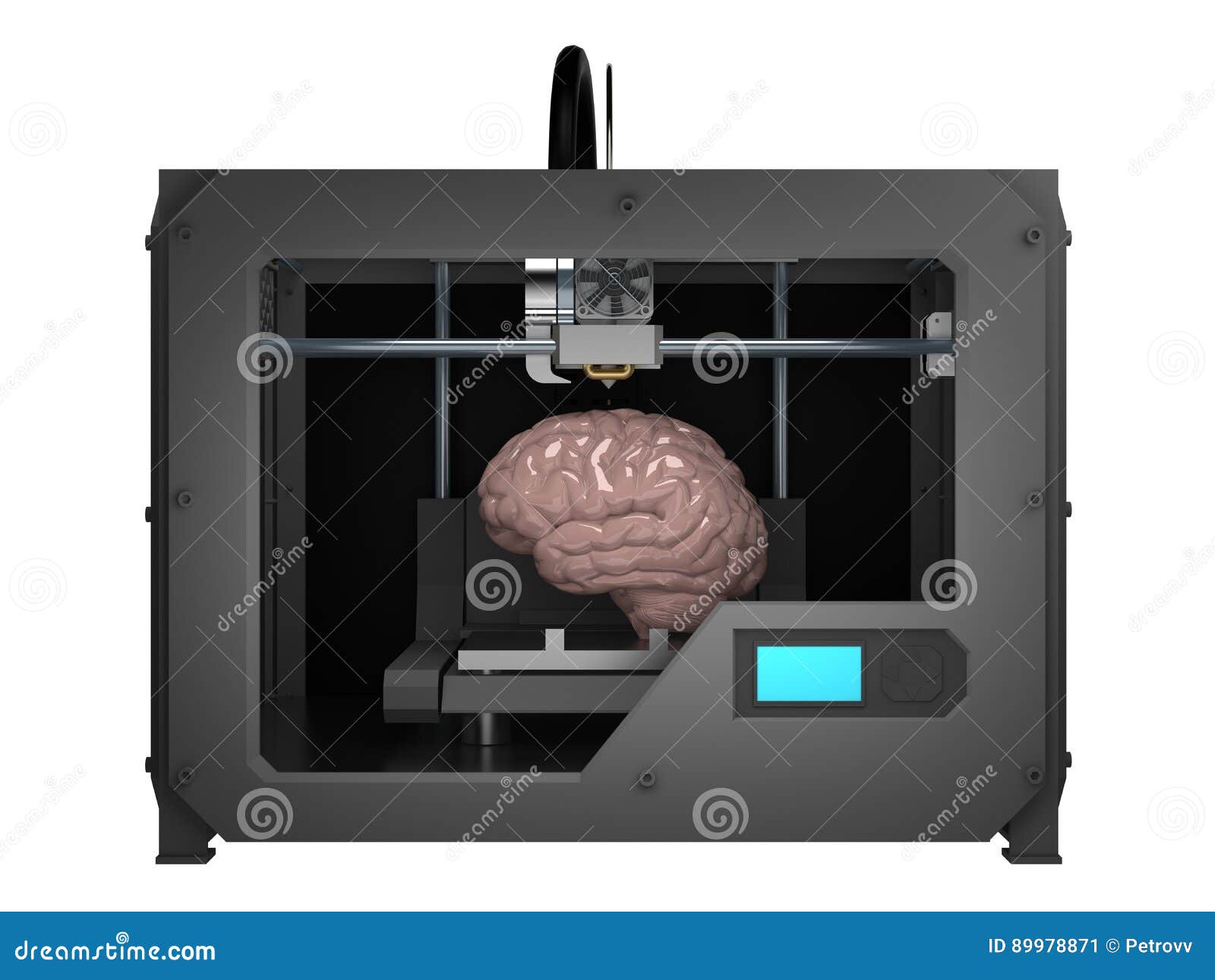 Brain in 3d Printer Isolated on White 3d Rendering Stock Illustration ...