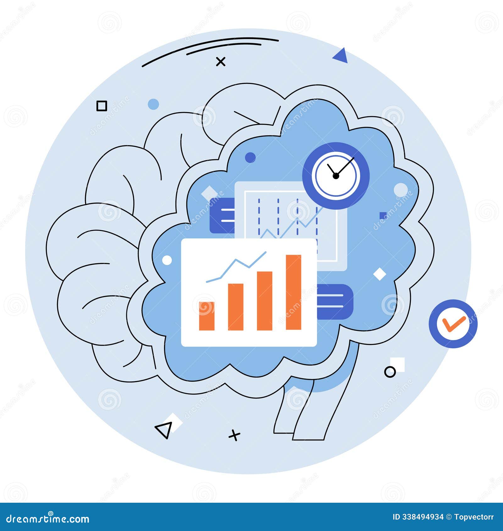Brain with Data Charts and Clock Representing Analytical Thinking and ...