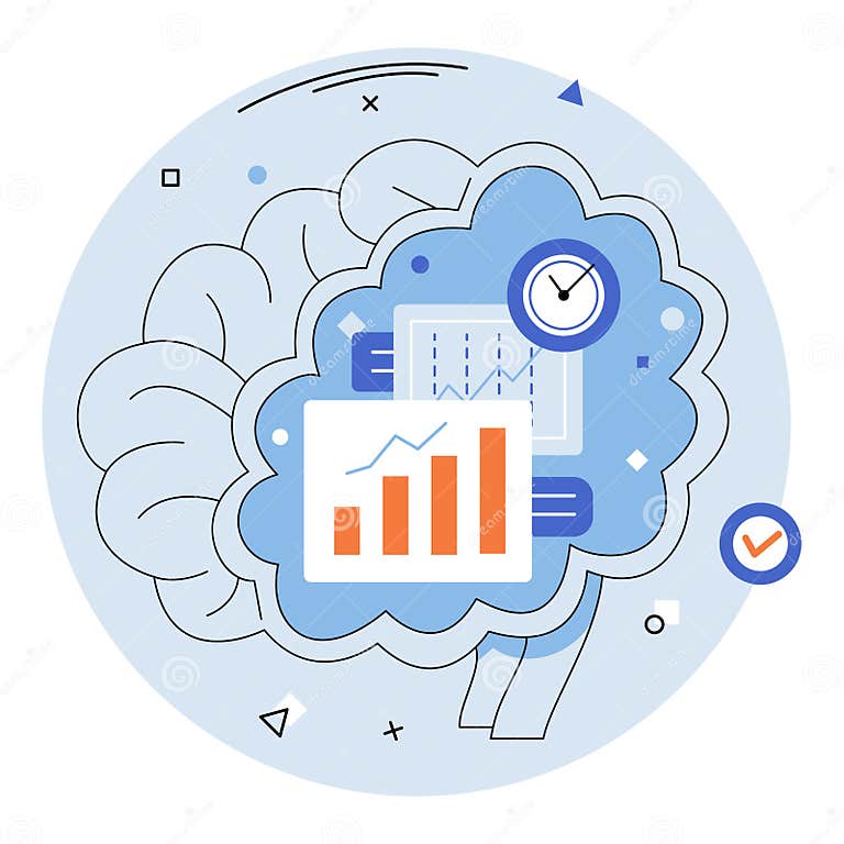 Brain with Data Charts and Clock Representing Analytical Thinking and ...
