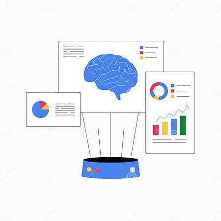 Brain with Data Charts in Flat Vector Illustration Symbolizing ...