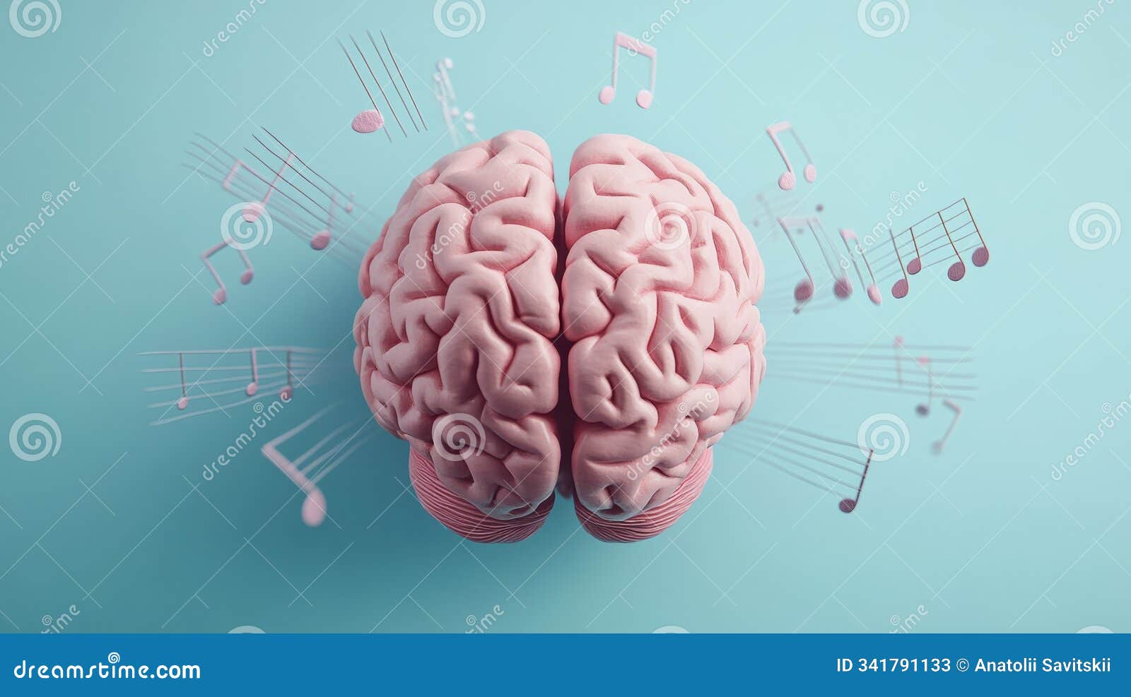 The Brain is Depicted with Musical Notes and Melodies, Illustrating the ...