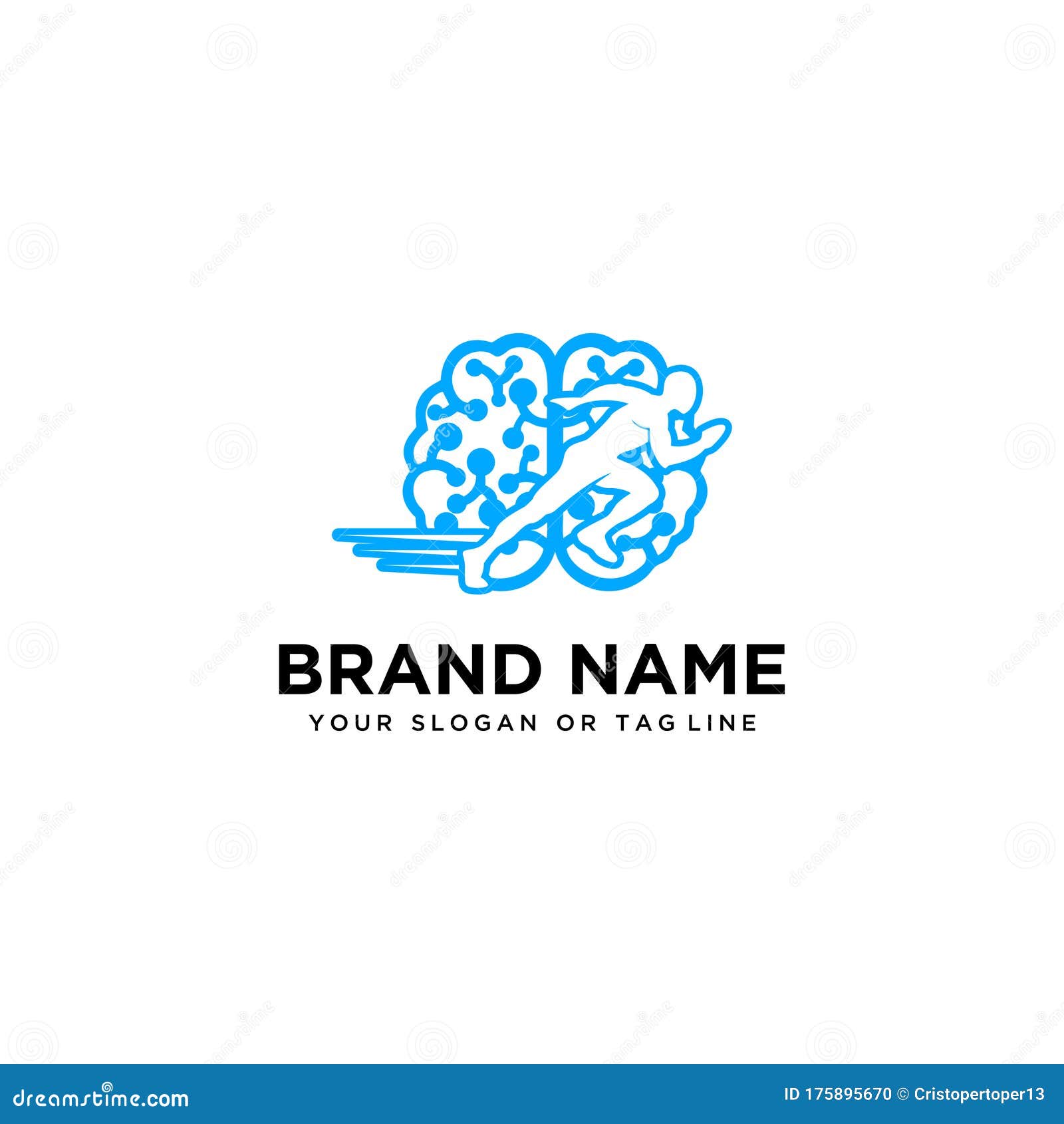Brain Design Logo and Human Running Vector Stock Vector - Illustration ...