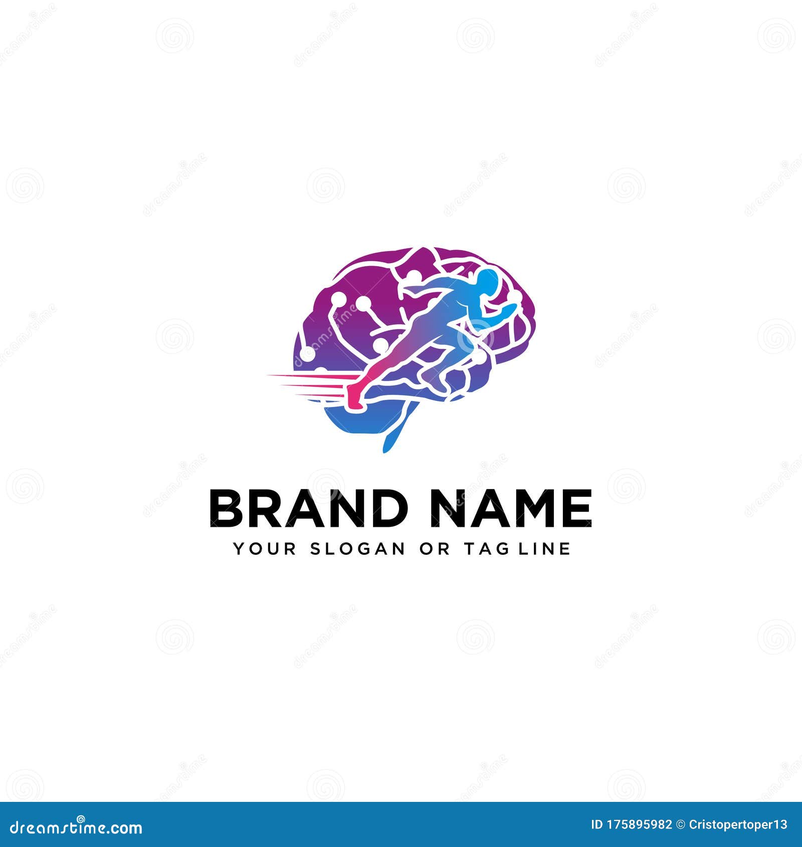 Brain Design Logo and Human Running Vector Stock Vector - Illustration ...