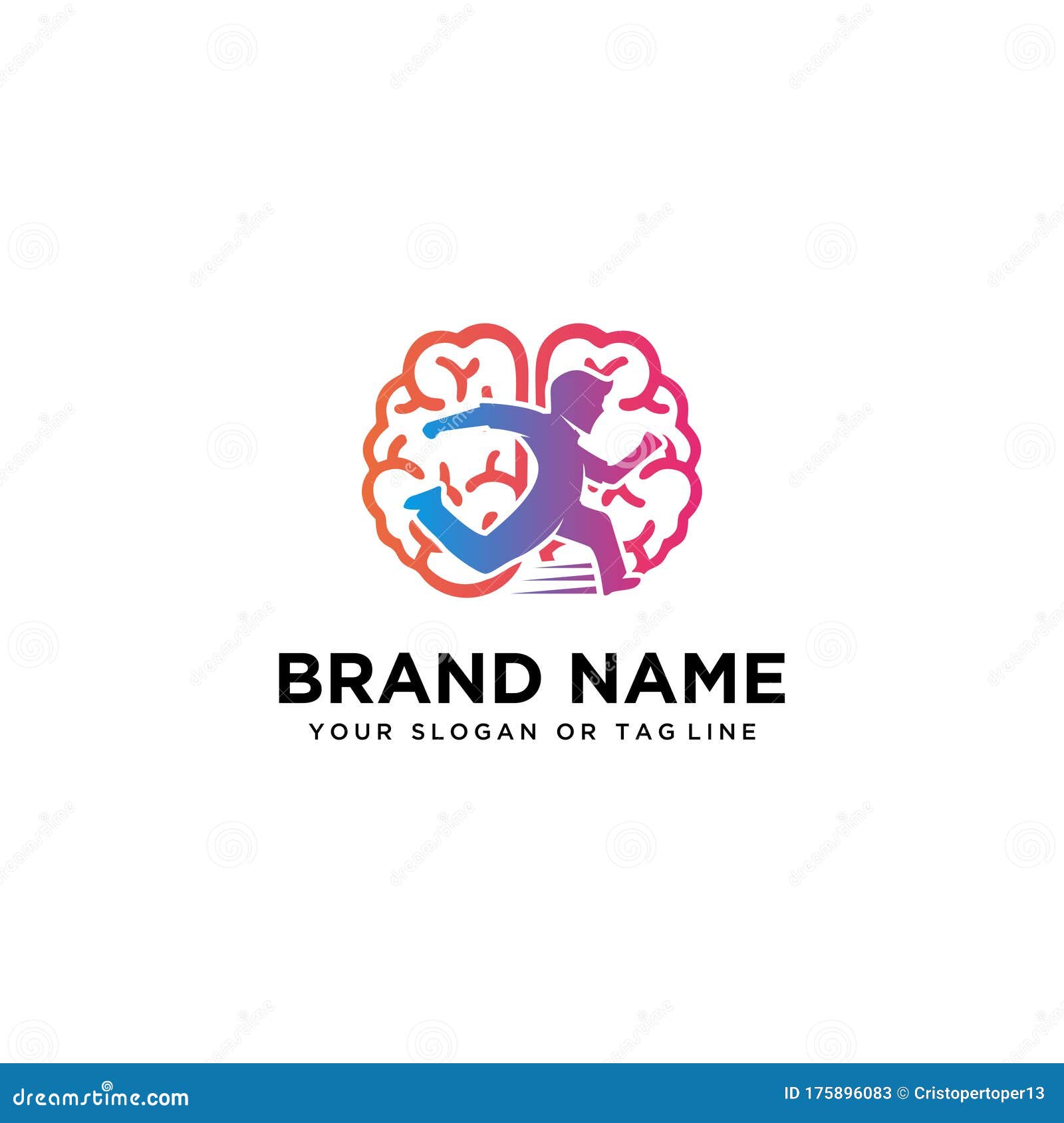 Brain Design Logo and Human Running Vector Stock Vector - Illustration ...