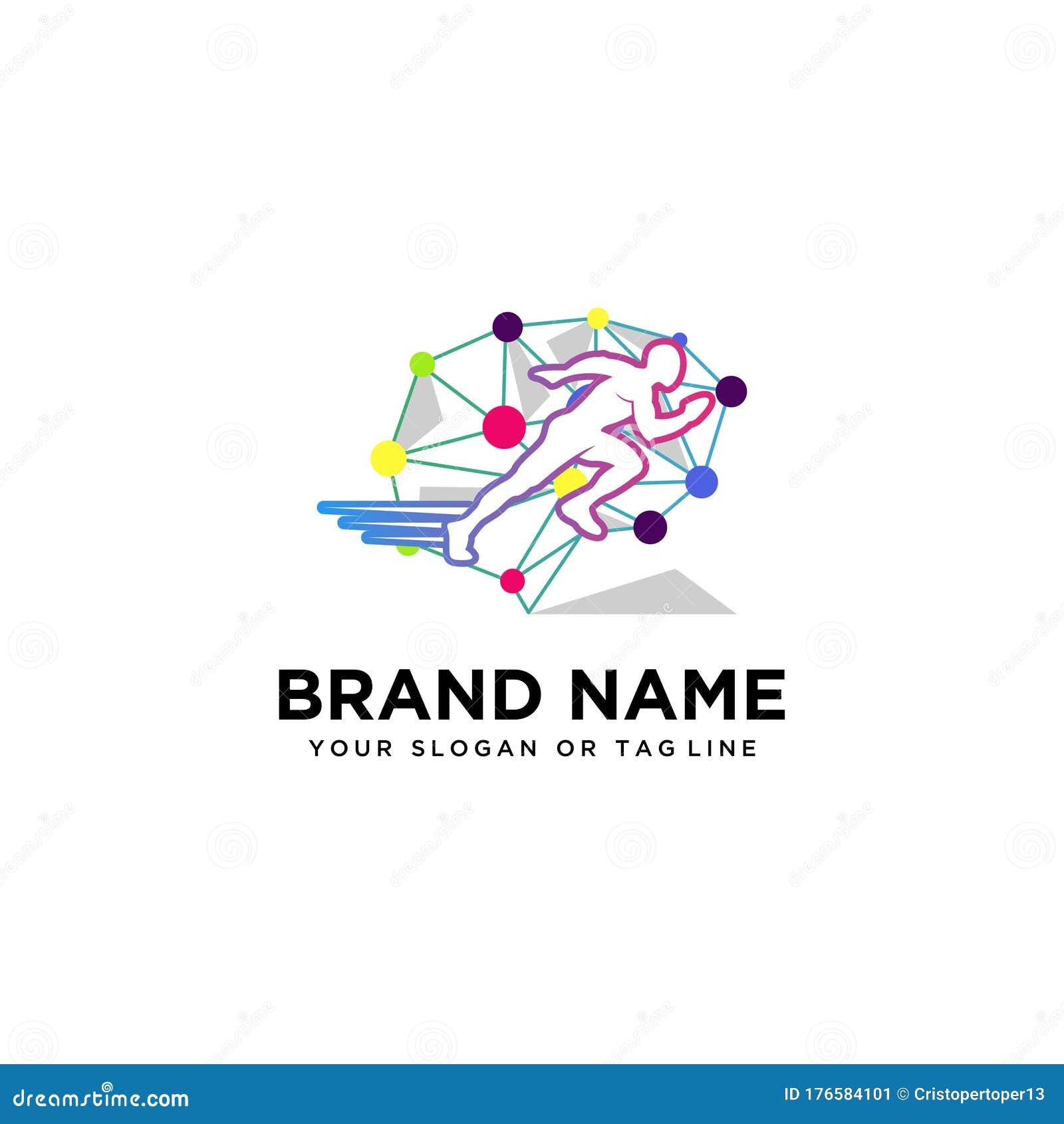 Brain Design Logo and Human Running Vector Stock Vector - Illustration ...