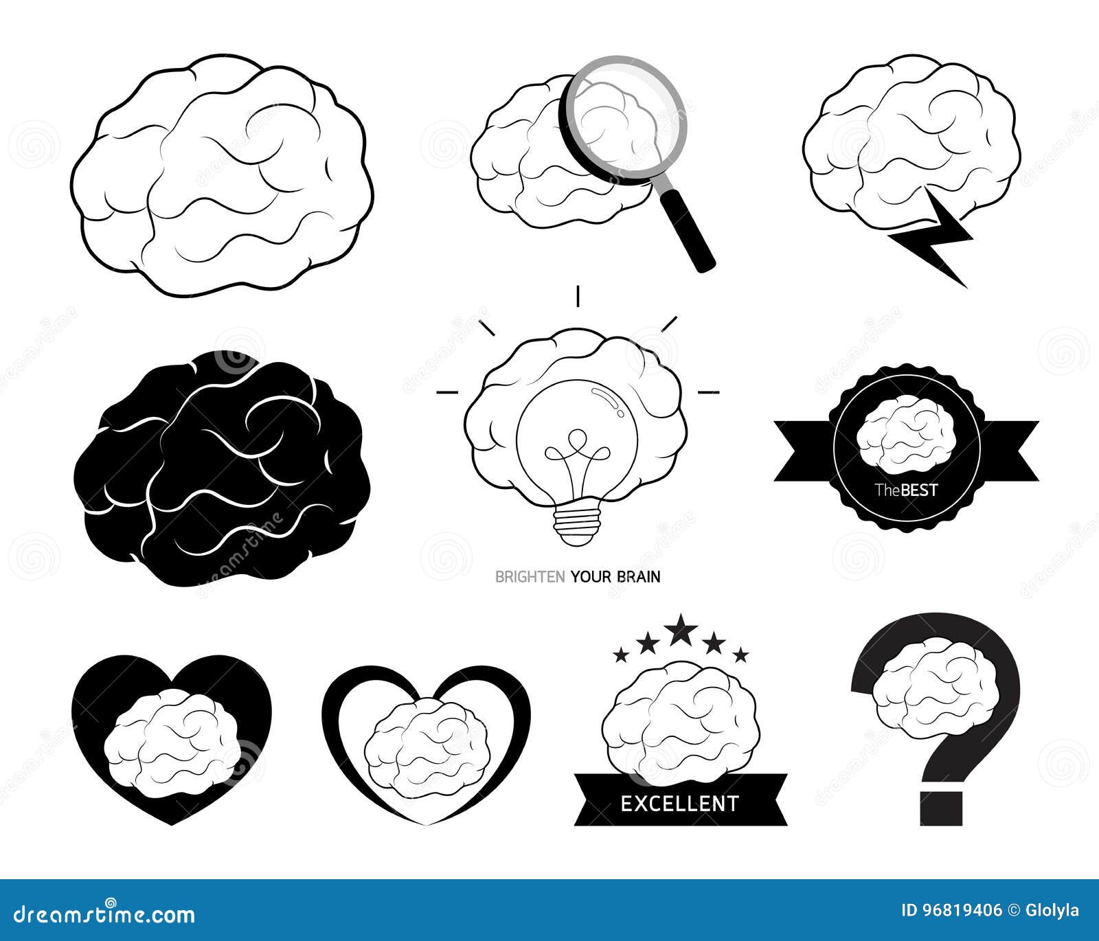 Brain Design Set. Creative Idea Concept. Stock Vector - Illustration of ...