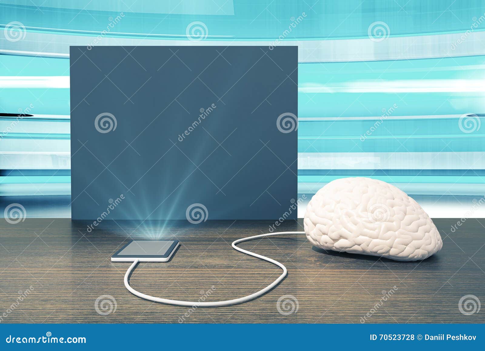 Brain and Device on Desktop Stock Illustration - Illustration of ...