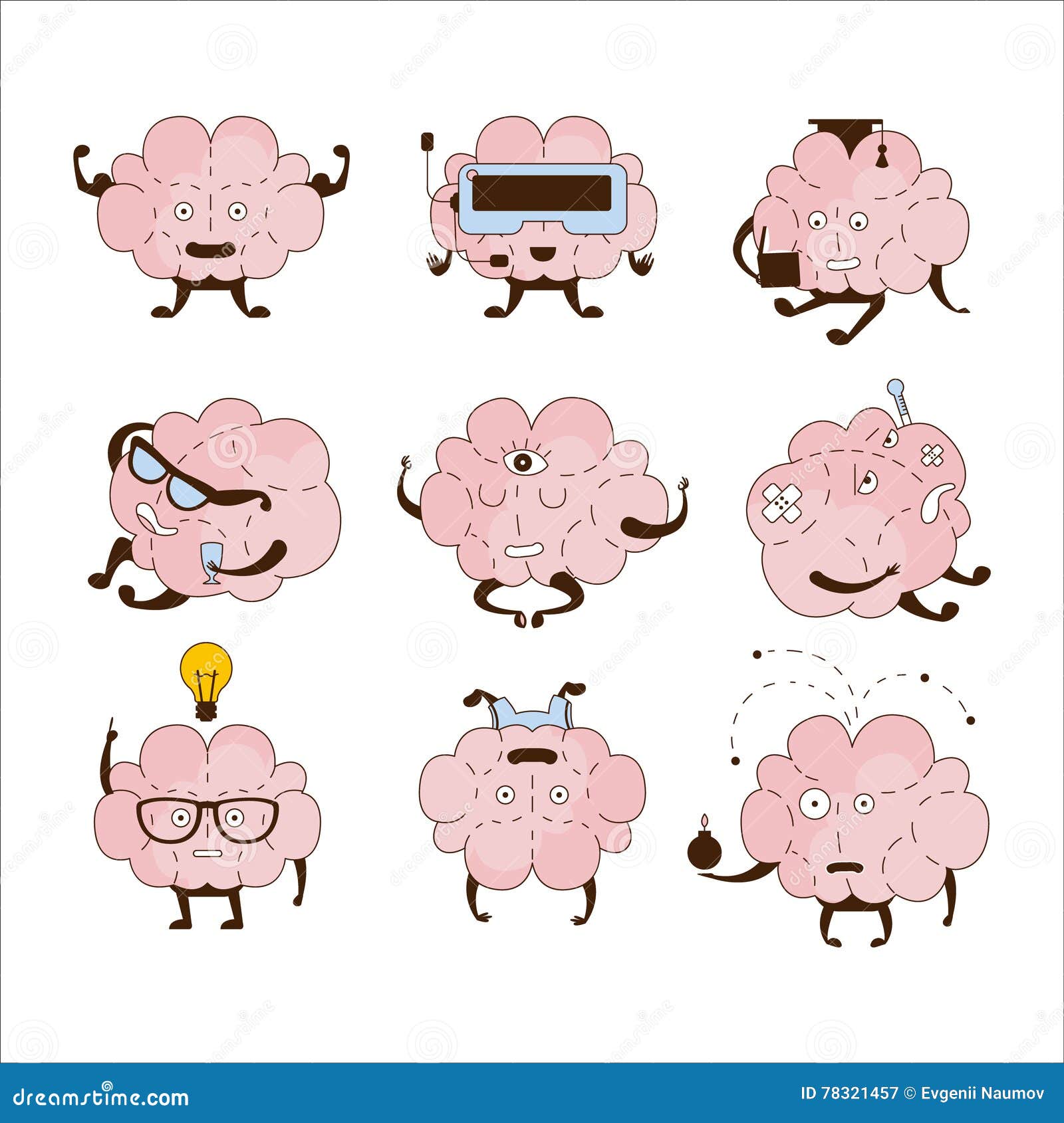 Brain Different Activities and Emotions Icon Set Stock Vector ...