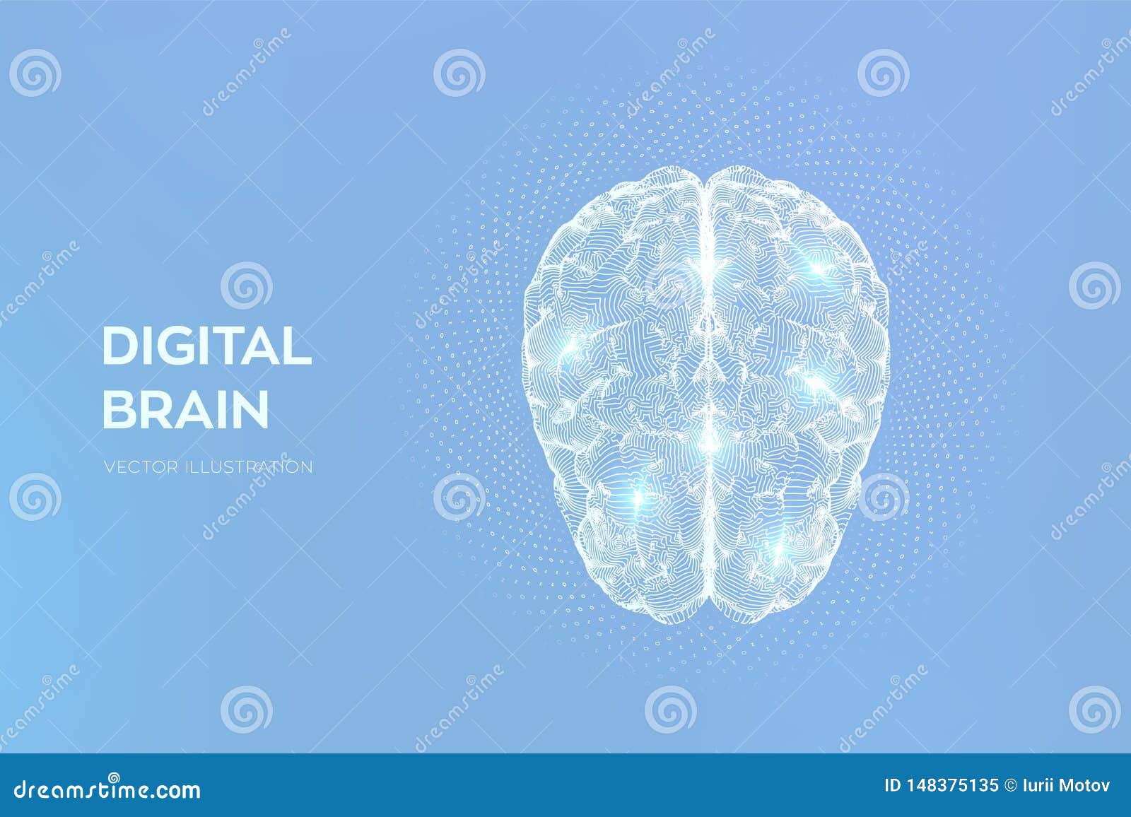 Brain. Digital Brain with Binary Code. 3D Science and Technology ...