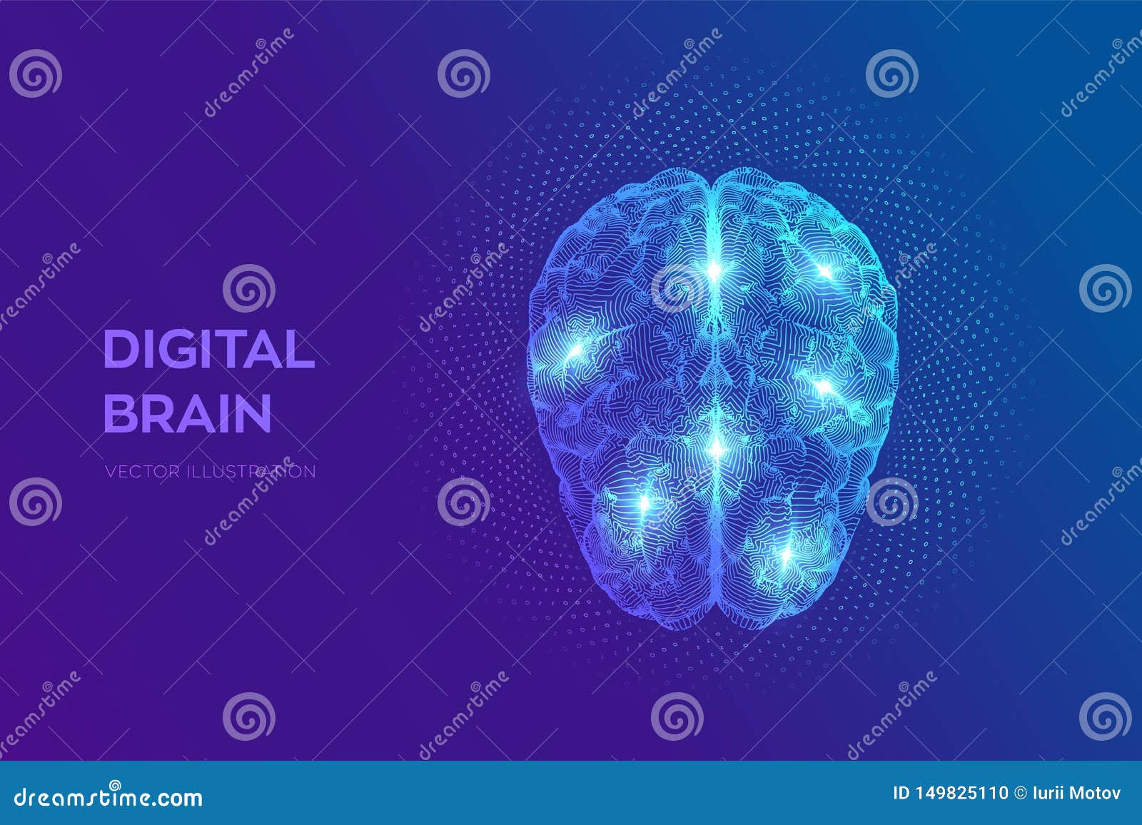 Brain. Digital Brain with Binary Code. 3D Science and Technology Concept. Neural Network Stock ...
