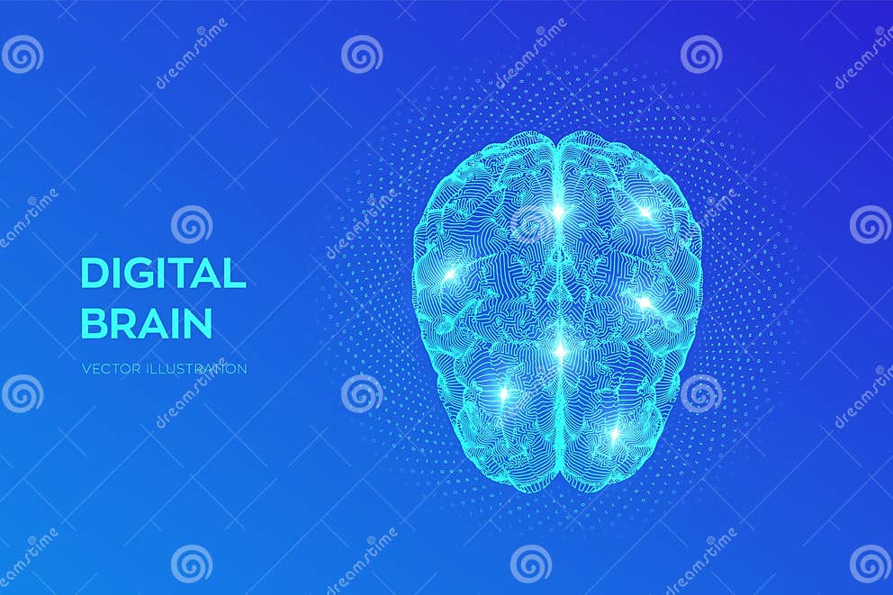 Brain. Digital Brain with Binary Code. 3D Science and Technology ...