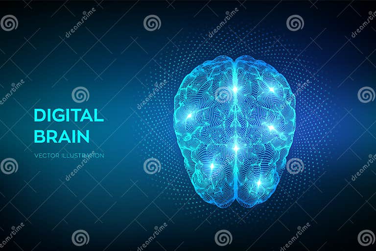 Brain. Digital Brain with Binary Code. 3D Science and Technology ...