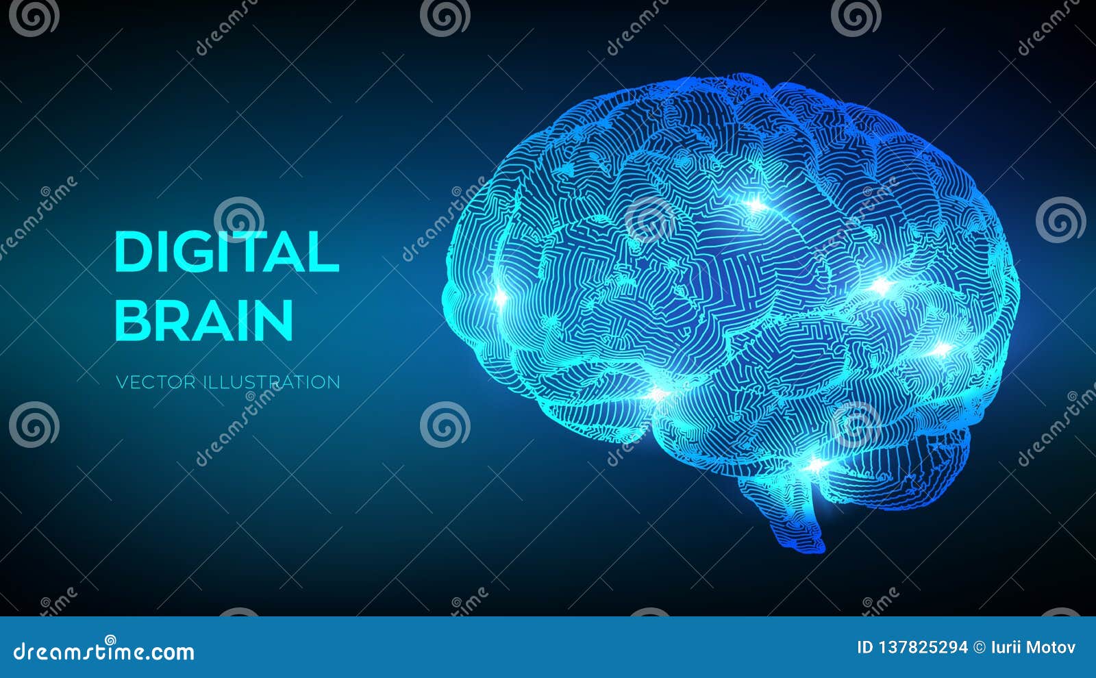 Brain. Digital Brain. 3D Science and Technology Concept. Neural Network ...