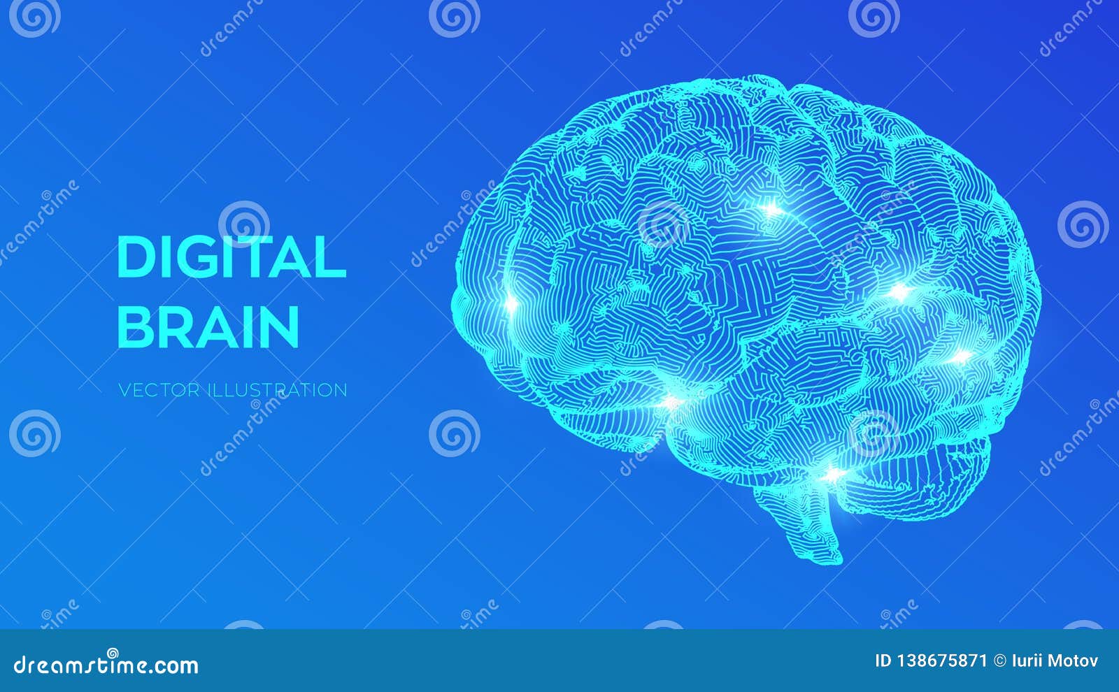Brain. Digital Brain. 3D Science and Technology Concept. Neural Network ...