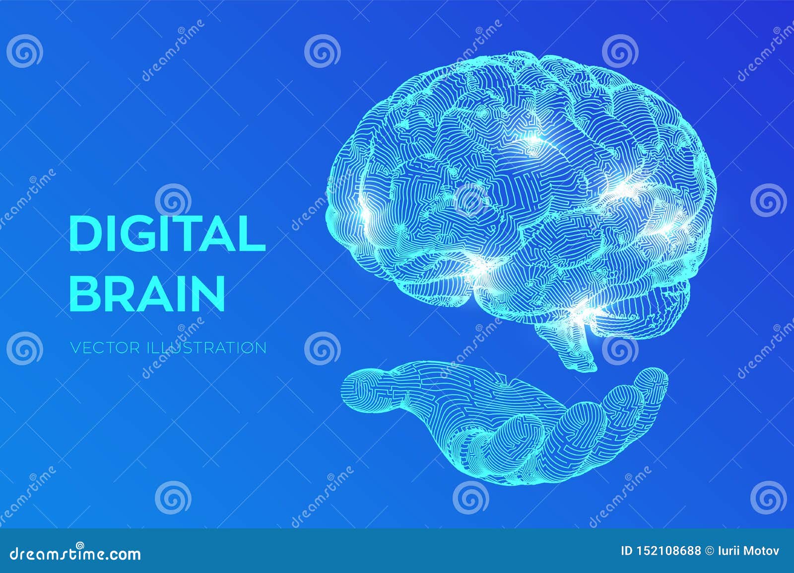 Brain. Digital Brain in Hand. 3D Science and Technology Concept. Neural ...