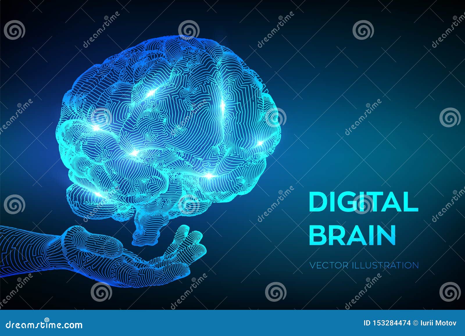 Brain. Digital Brain in Hand. 3D Science and Technology Concept. Neural ...