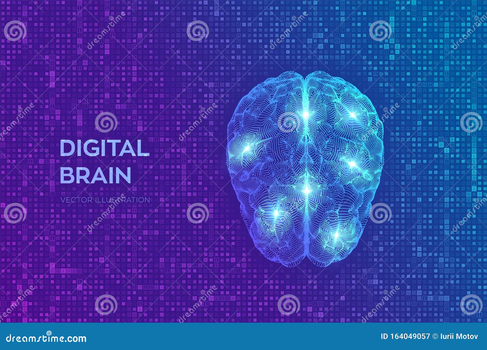 Brain. Digital Brain on Streaming Matrix Digital Binary Code Background ...