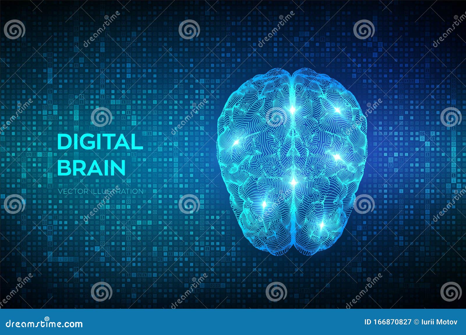 Brain. Digital Brain On Streaming Matrix Digital Binary Code Background ...