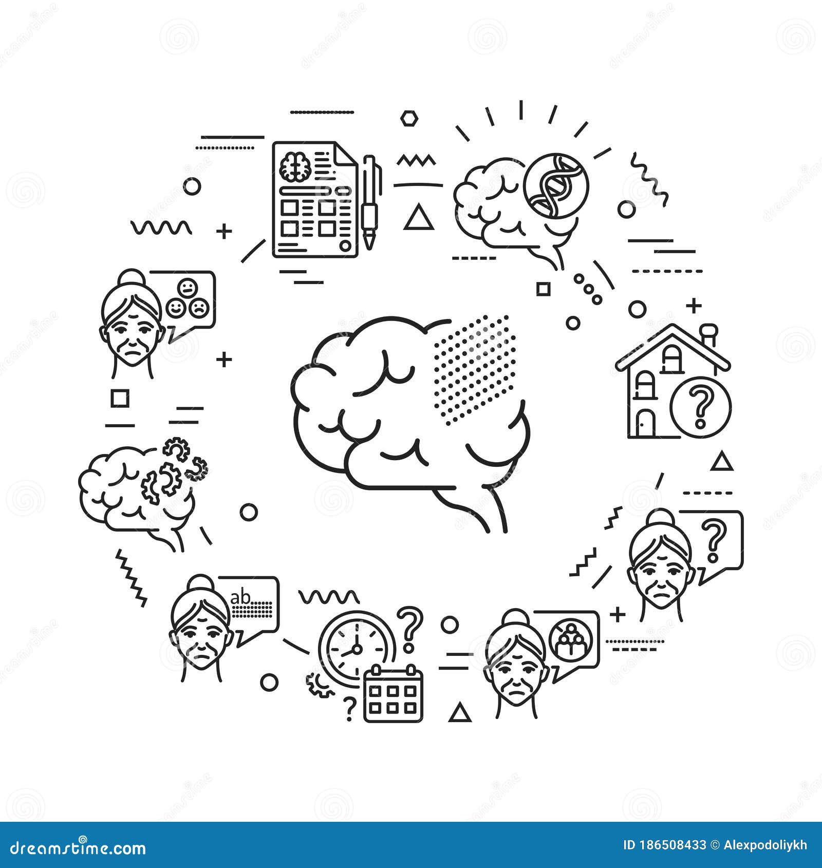 Brain Disease Dementia Web Banner. Decline In Memory. Decrease In ...