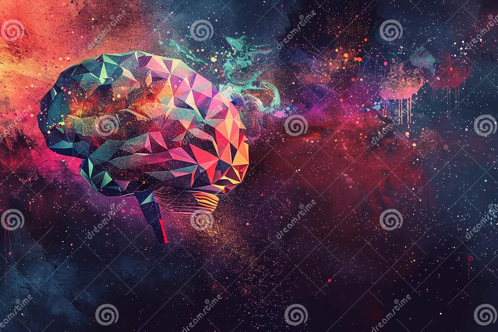 A Brain Dissolving into Colorful Geometric Patterns, Symbolizing ...