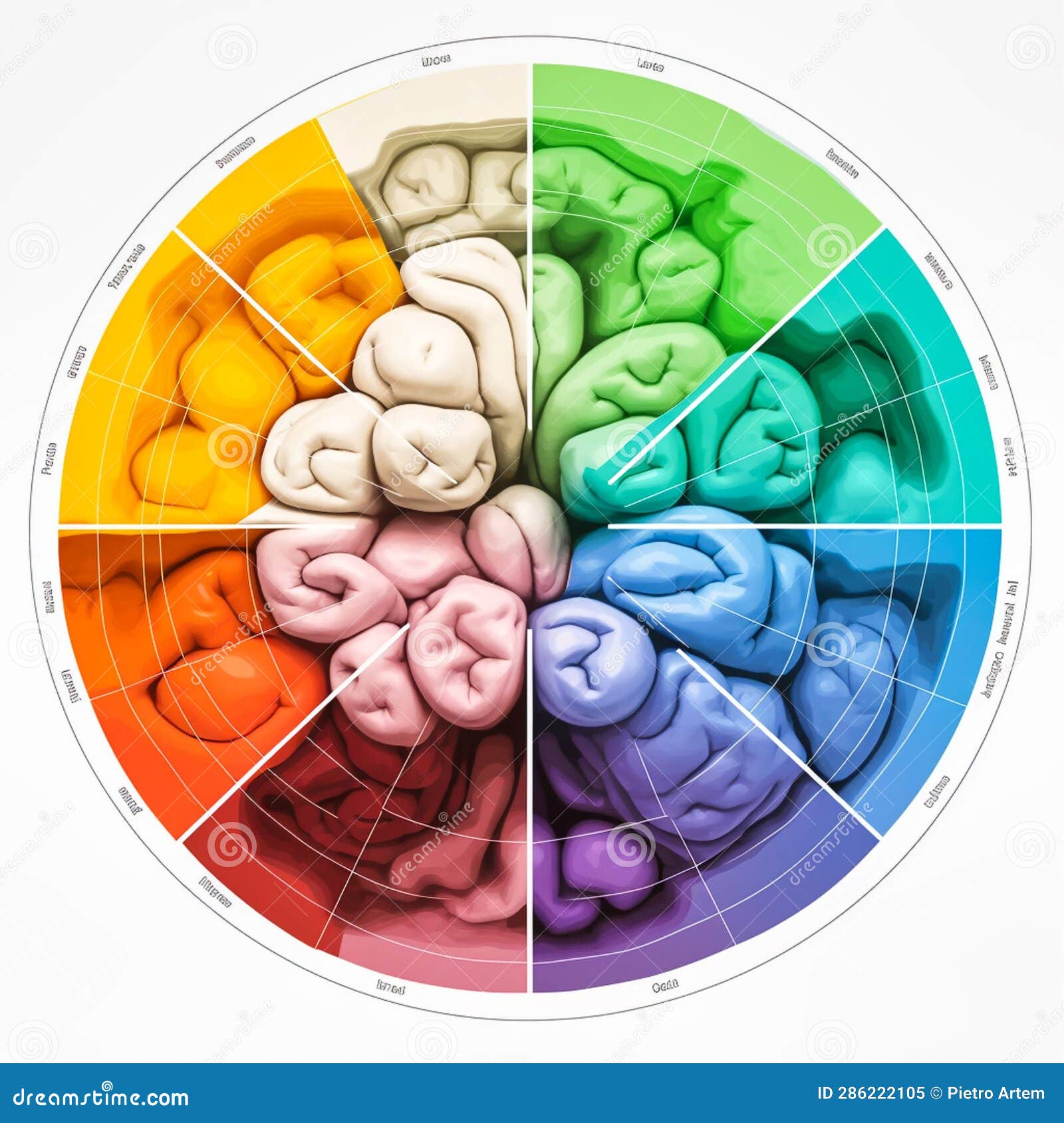 The Brain is Divided into Colored Segments Respons. Generative AI Stock ...