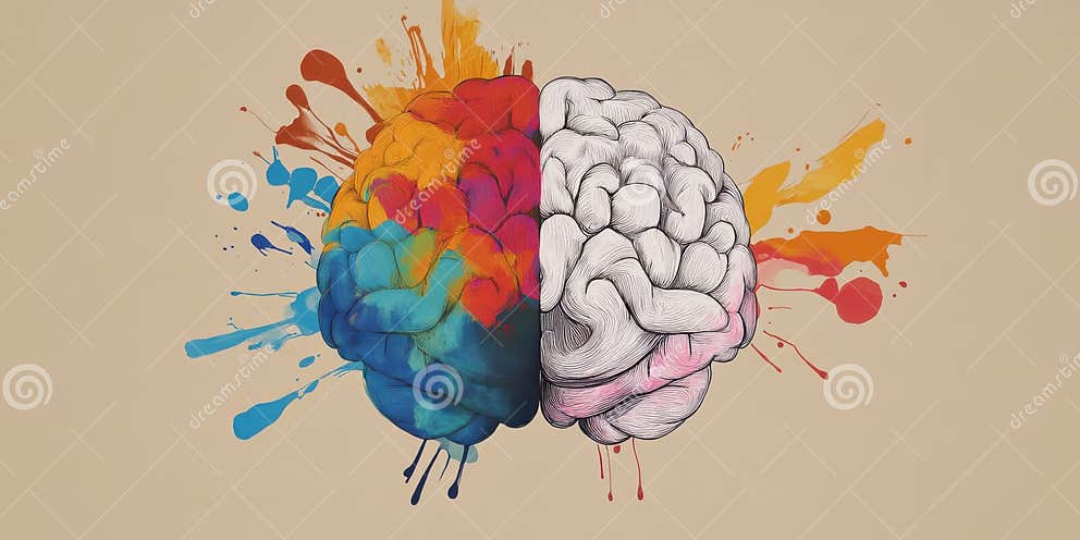 A Brain Divided into Sections, with One Half Showing Creativity and ...