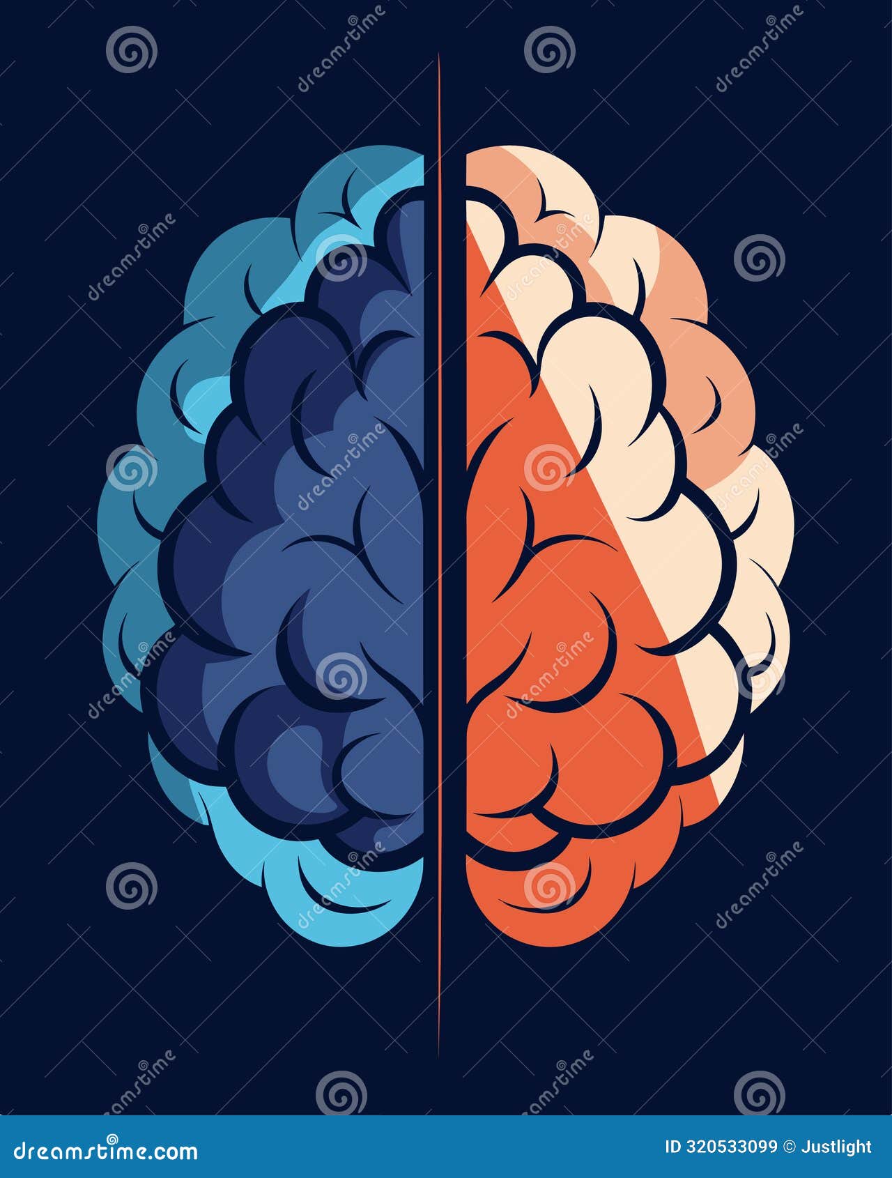 The Brain Divided into Two Halves One Side Filled with Darkness and the ...