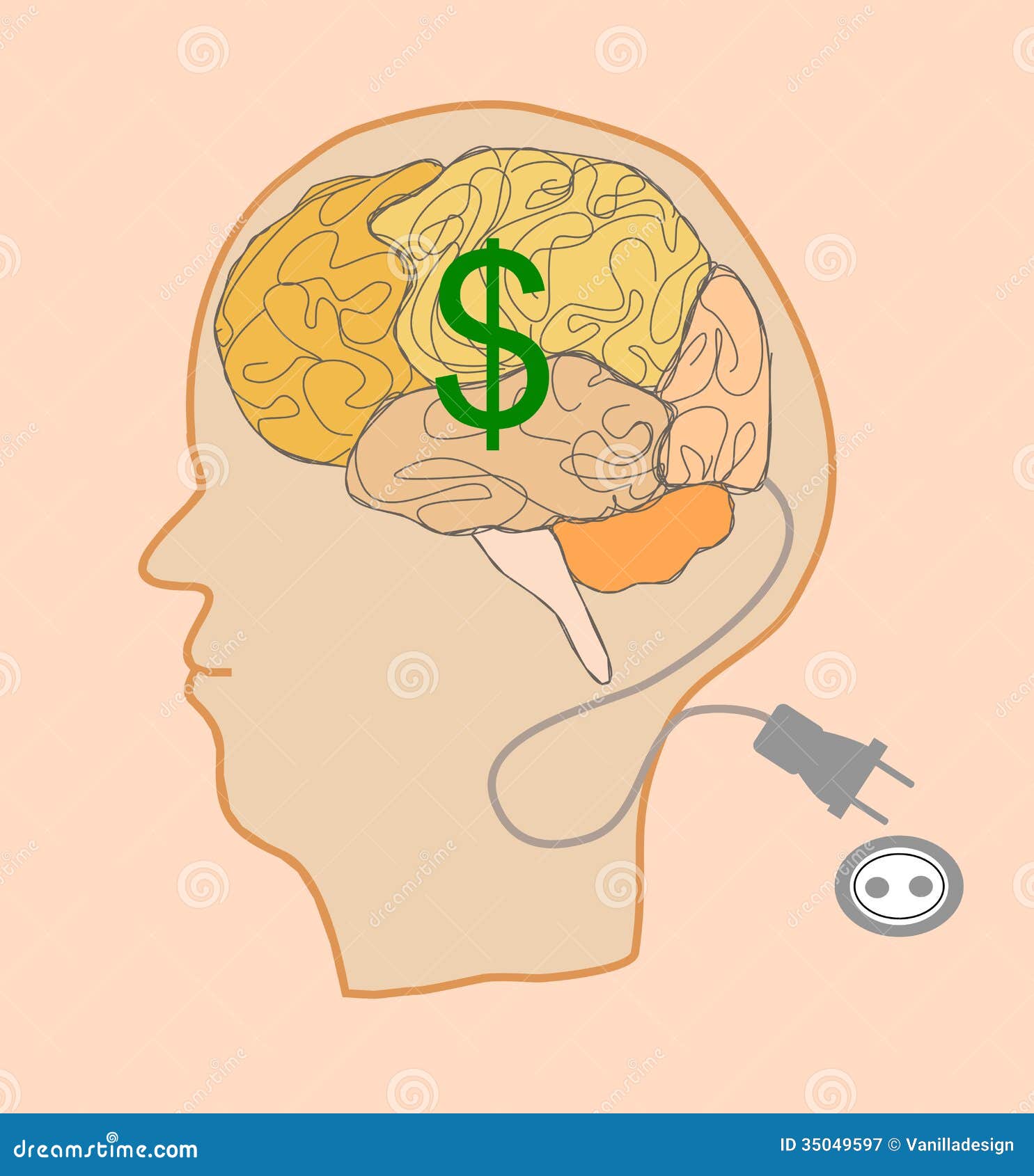 Brain with dollar sign stock illustration. Illustration of electric ...