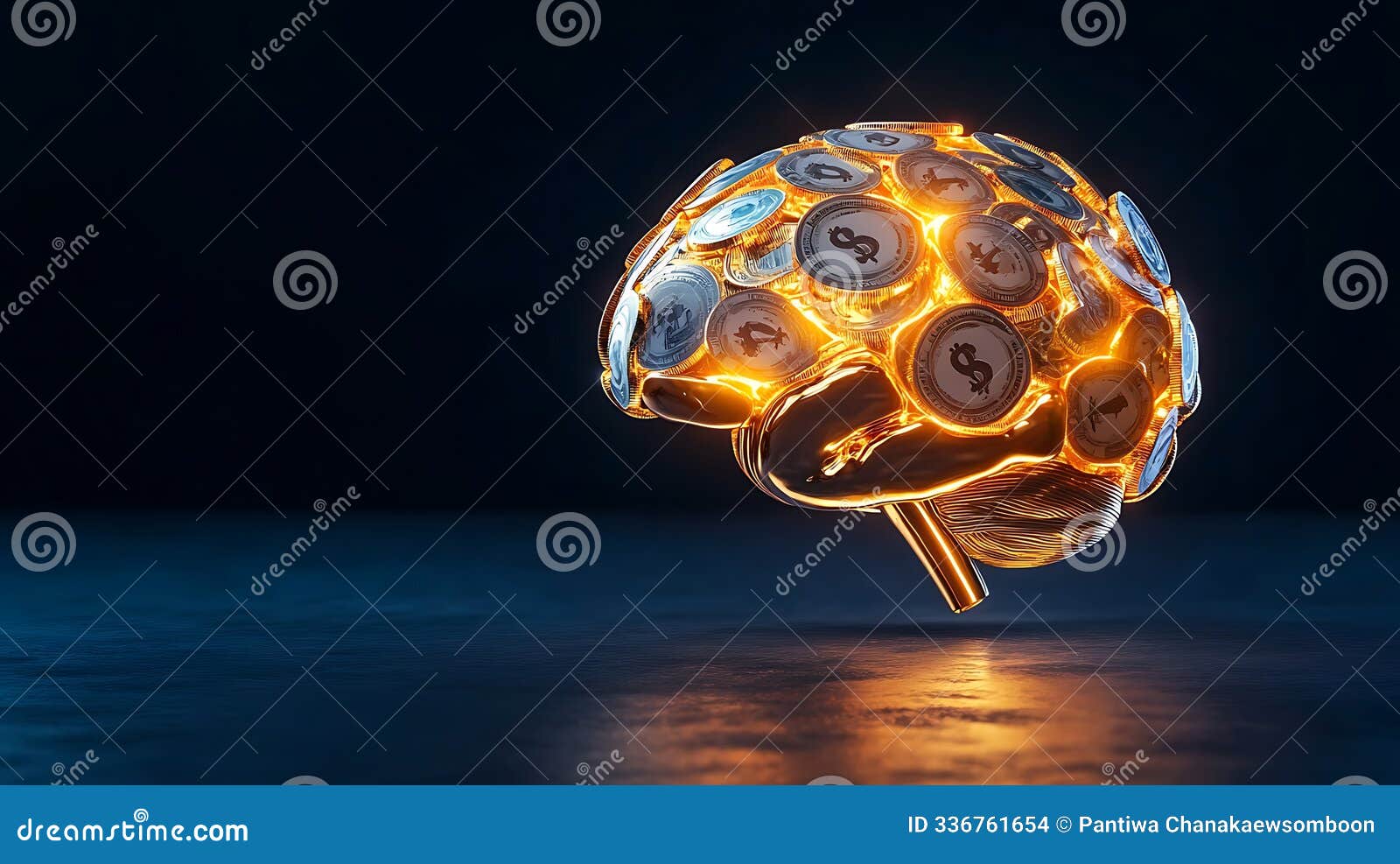 Brain with Dollar Symbols for Financial Concept Visualization Stock ...