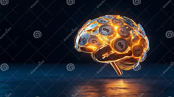 Brain with Dollar Symbols for Financial Concept Visualization Stock ...