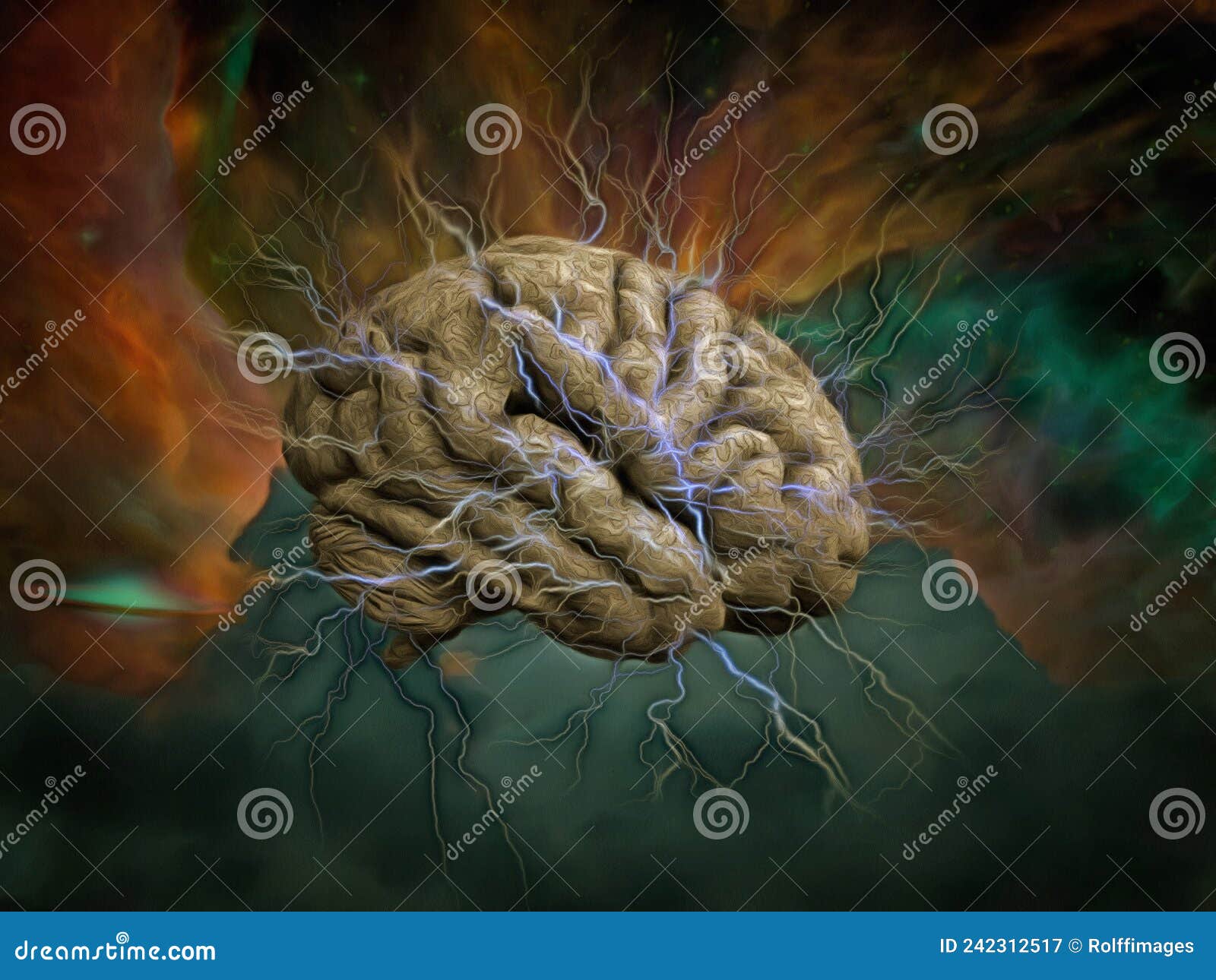 Brain with Electric Charges Stock Illustration - Illustration of ...