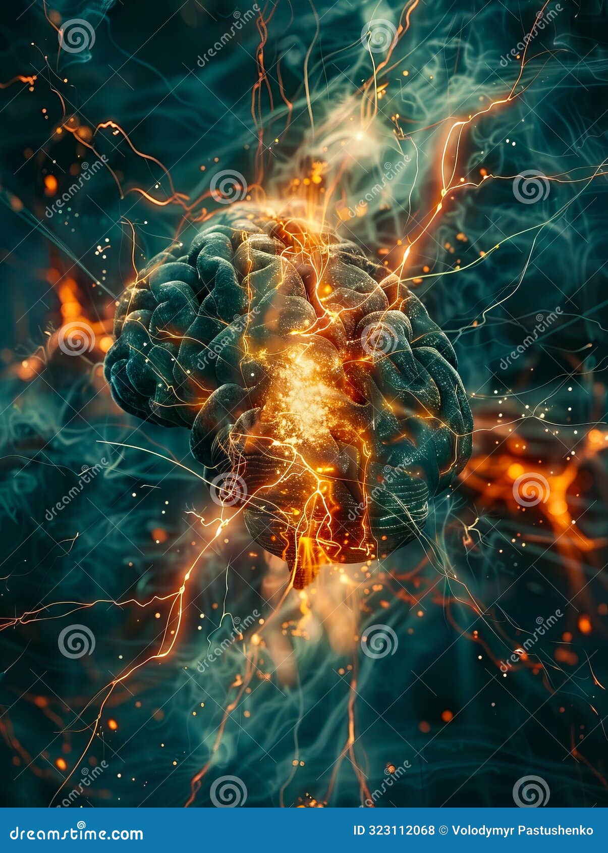 A Brain with Electrical Sparks and Lightning Stock Photo - Image of ...