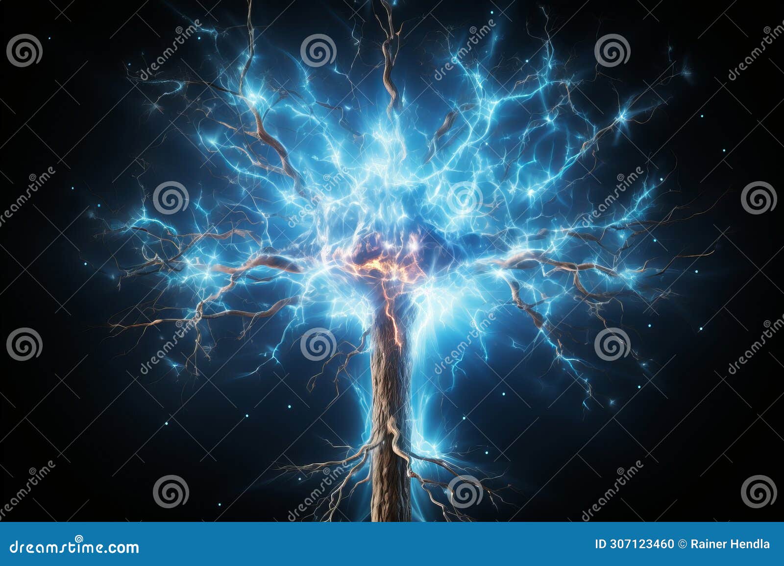 Brain Electricity Concept. Flashes and Lightning on Dark Background ...