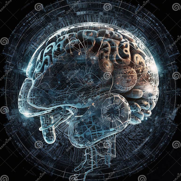 Brain, Electronics and Ai with Future and 3d, Human Mind and Network ...