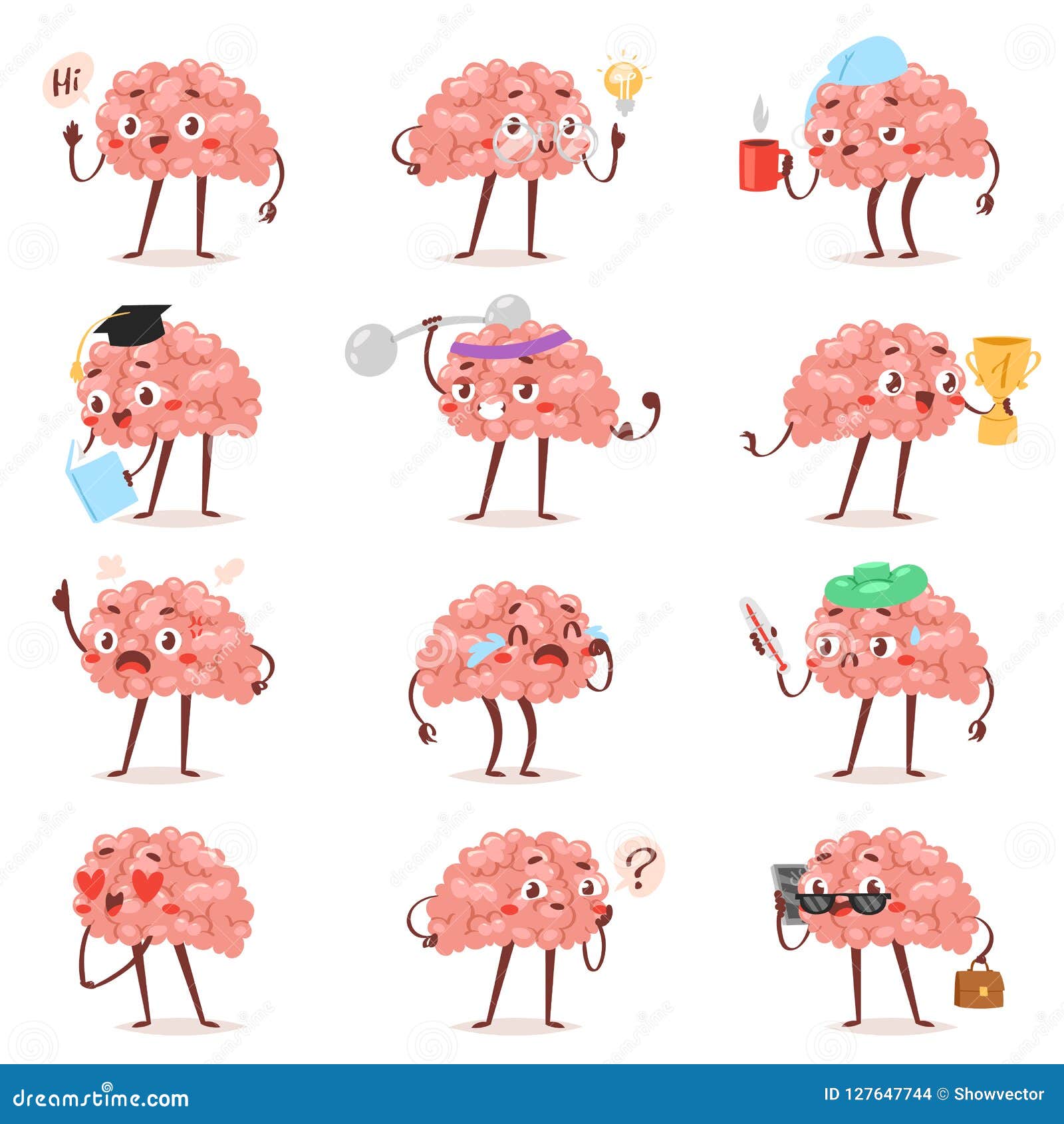 Brain Emotion Vector Cartoon Brainy Character Expression Emoticon And ...