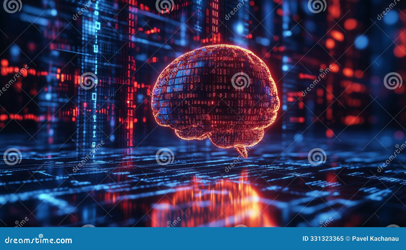 A Brain is Encased in Colorful Data Streams Representing Digital ...