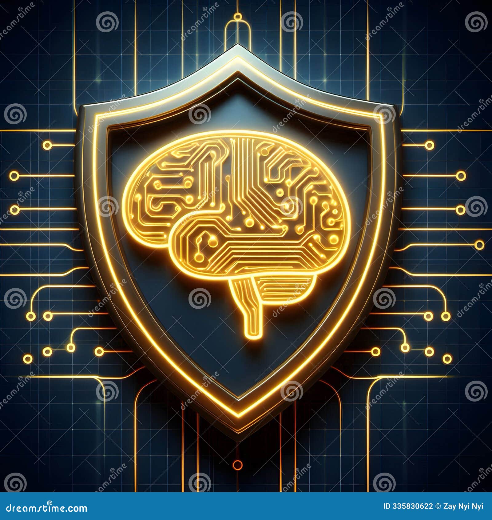 A Brain Enclosed in a Shield, Representing AI Safety and Security Stock ...
