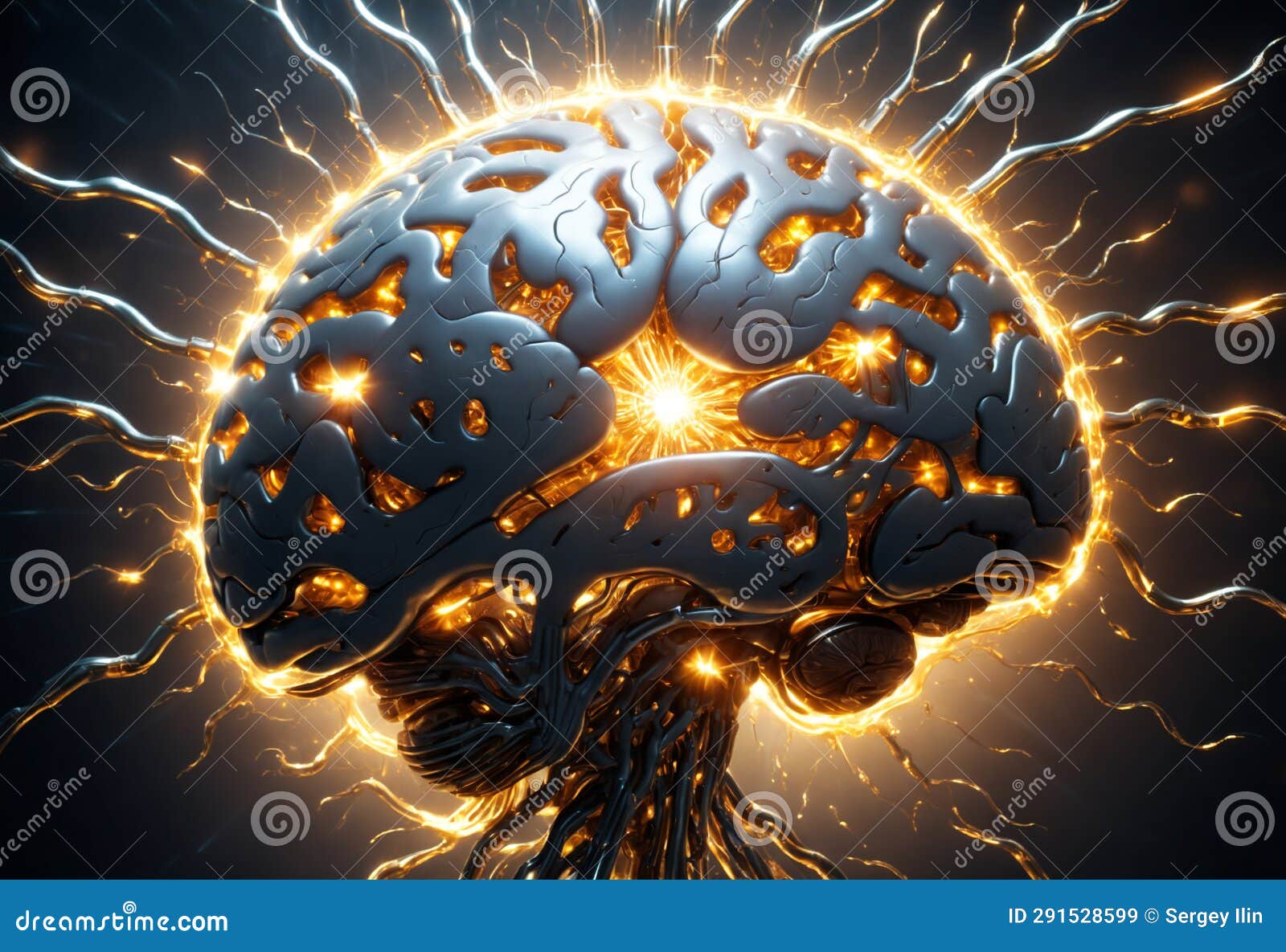 Brain with Energy Lights. Brainstorming Concept Stock Illustration ...