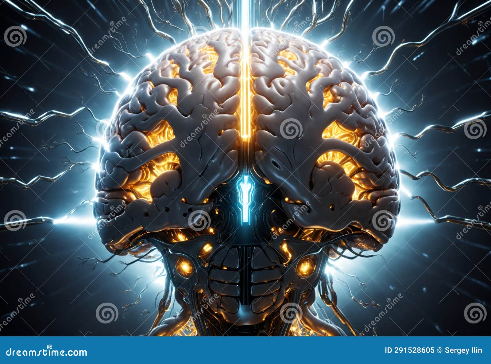 Brain with Energy Lights. Brainstorming Concept Stock Illustration ...