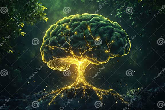 A Brain Evolves into a Tree, Featuring Luminous Branches and Roots that ...