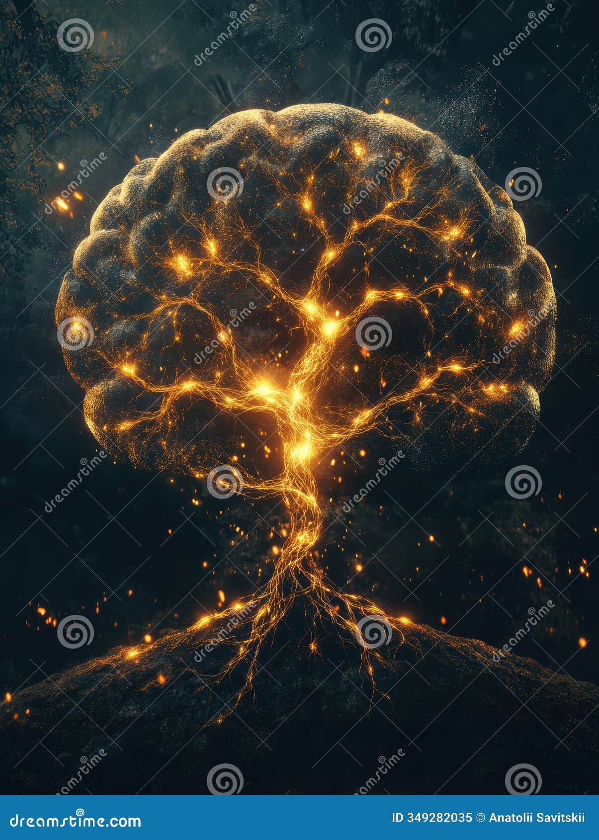 A Brain Evolves into a Tree with Radiant Neural Branches and Roots ...