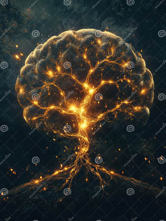 A Brain Evolves into a Tree with Radiant Neural Branches and Roots ...