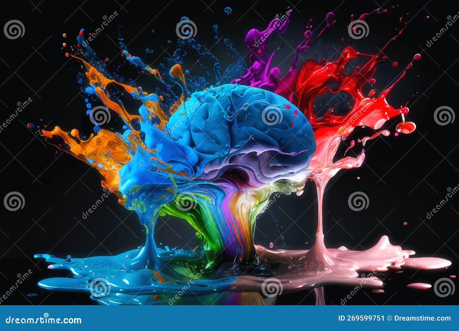 Brain Exploding with Different Colors. Generative AI Stock Illustration ...