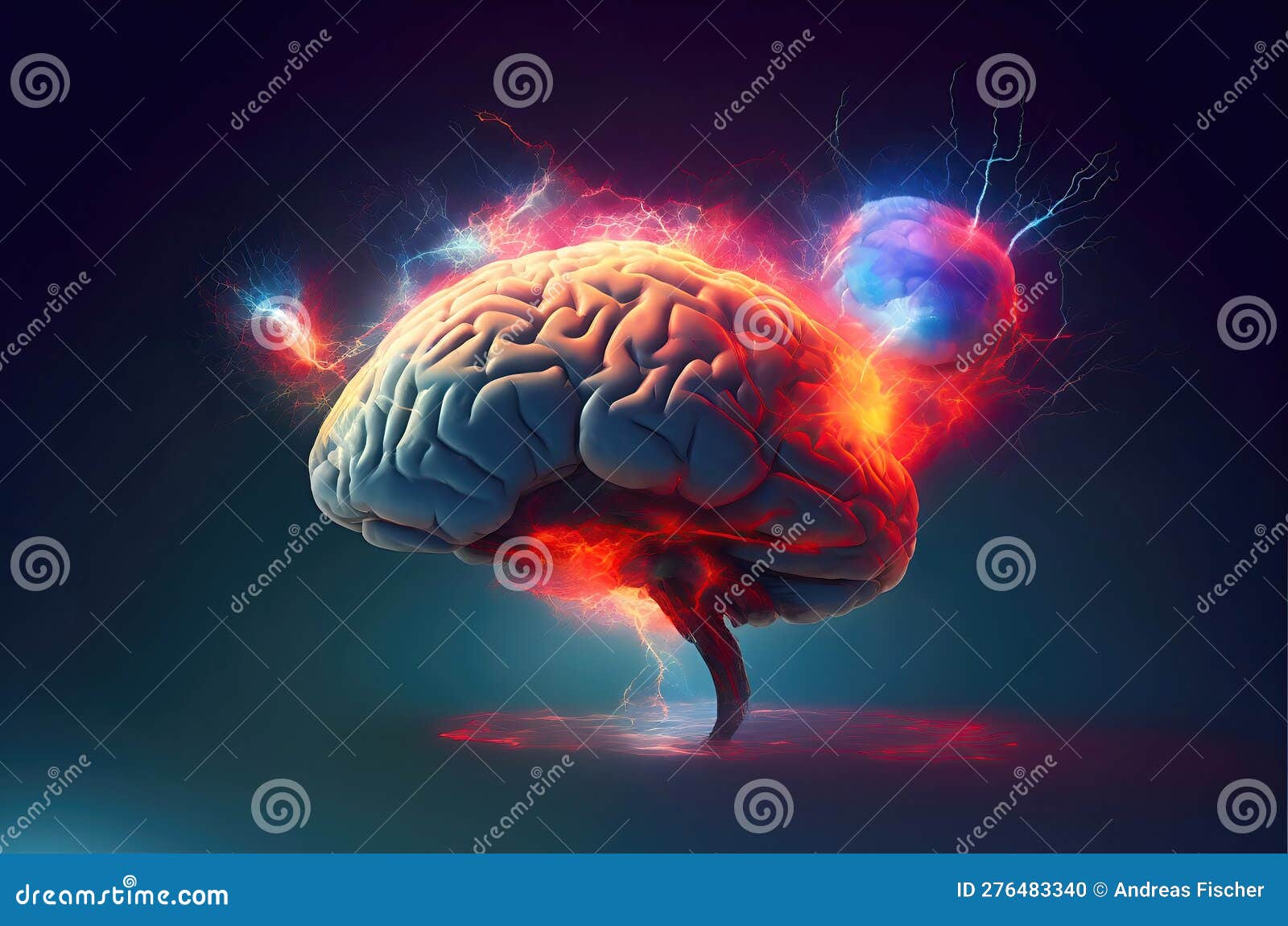 A Brain that is Exploding with Ideas and Colors on Dark Background ...