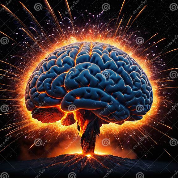 A Brain Exploding with a Lot of Fire and Sparks in the Middle of with a ...