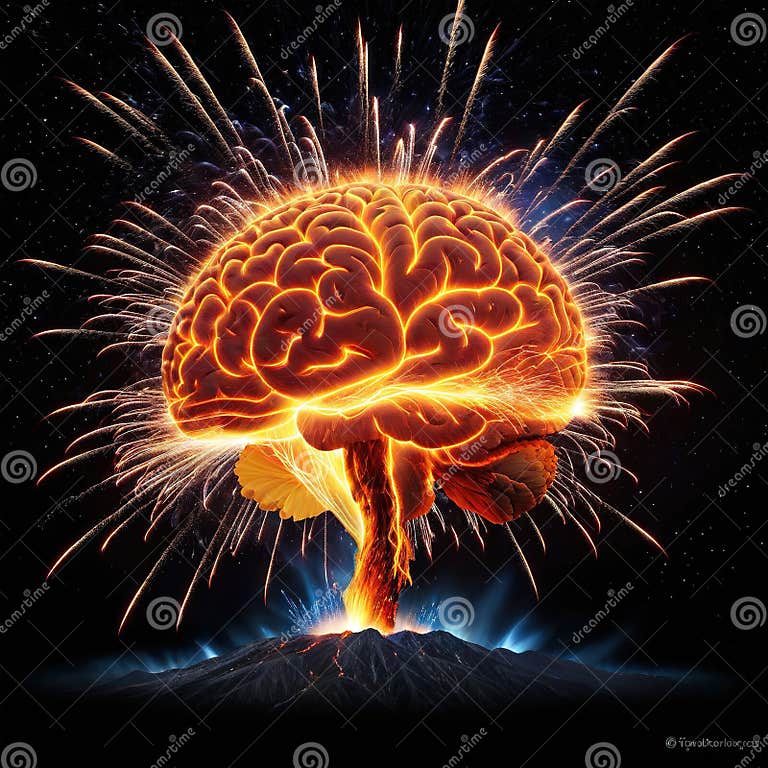 A Brain Exploding with a Lot of Fire and Sparks in the Middle of with a ...