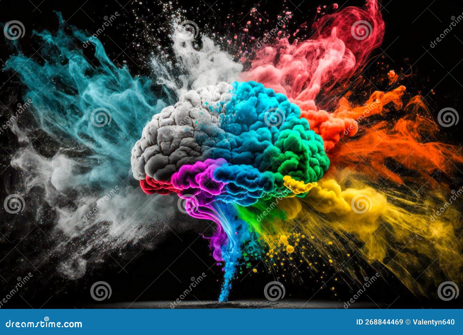 Brain Explosion with Multicolored Powder on a Black Background ...