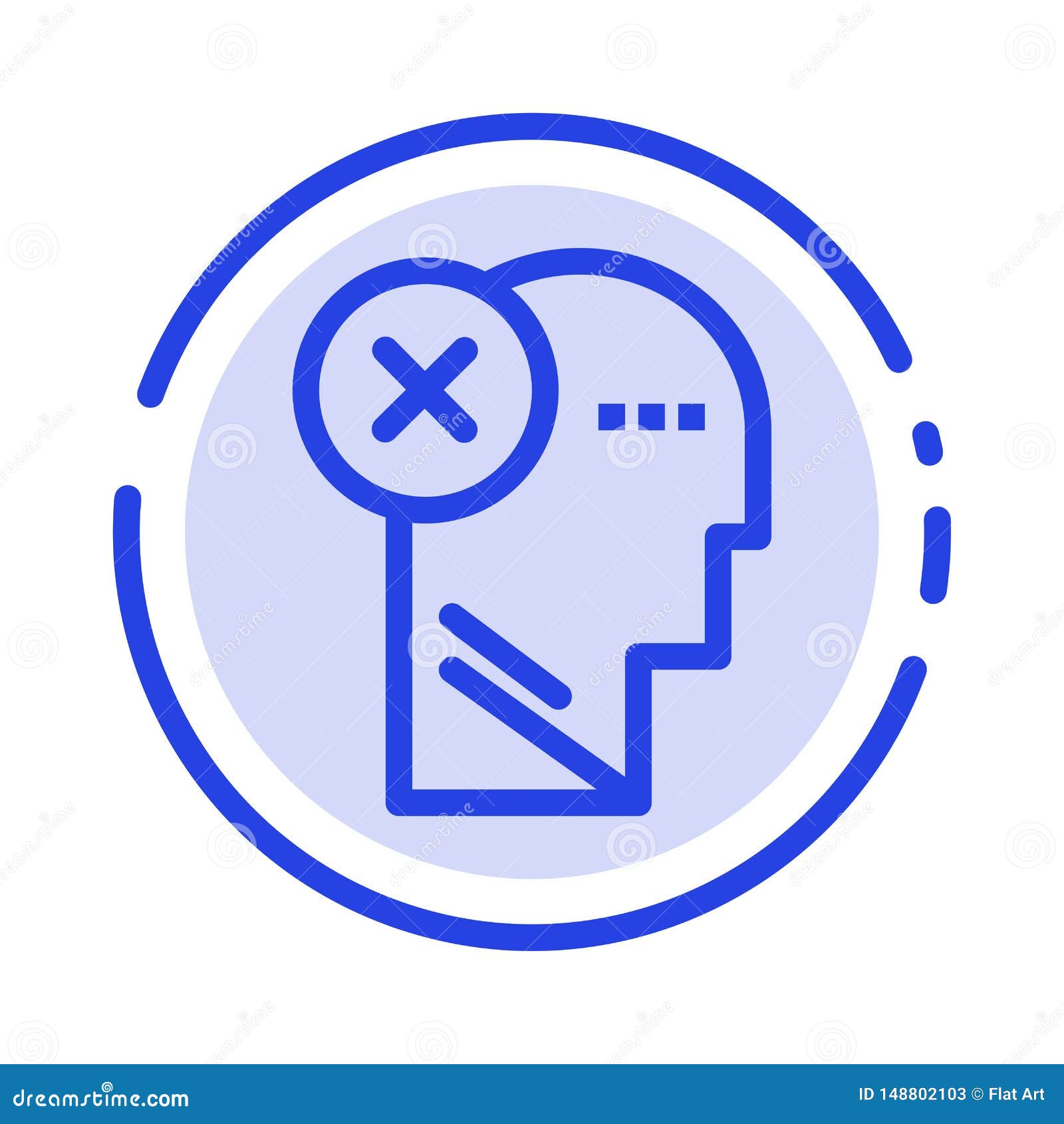 Brain, Failure, Head, Human, Mark, Mind, Thinking Blue Dotted Line Line ...