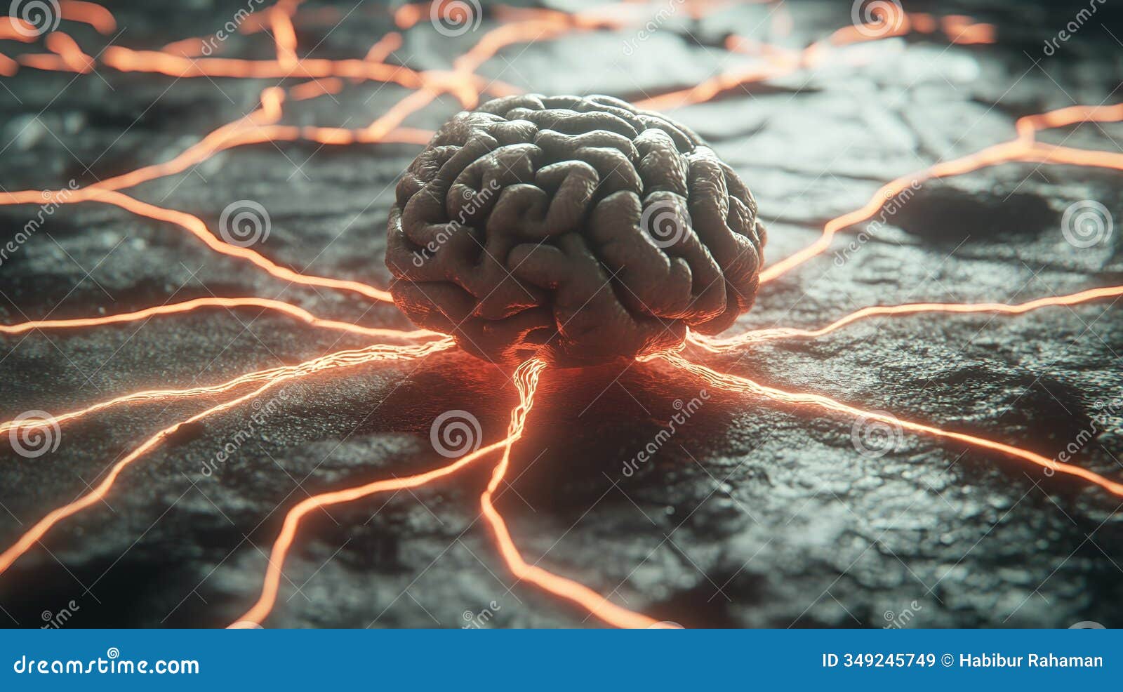 Brain on Fiery Cracked Surface Stock Illustration - Illustration of ...